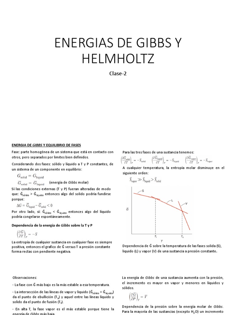 Energias de Gibbs y Helmholtz | PDF | Fase (materia) | Energía libre de Gibbs