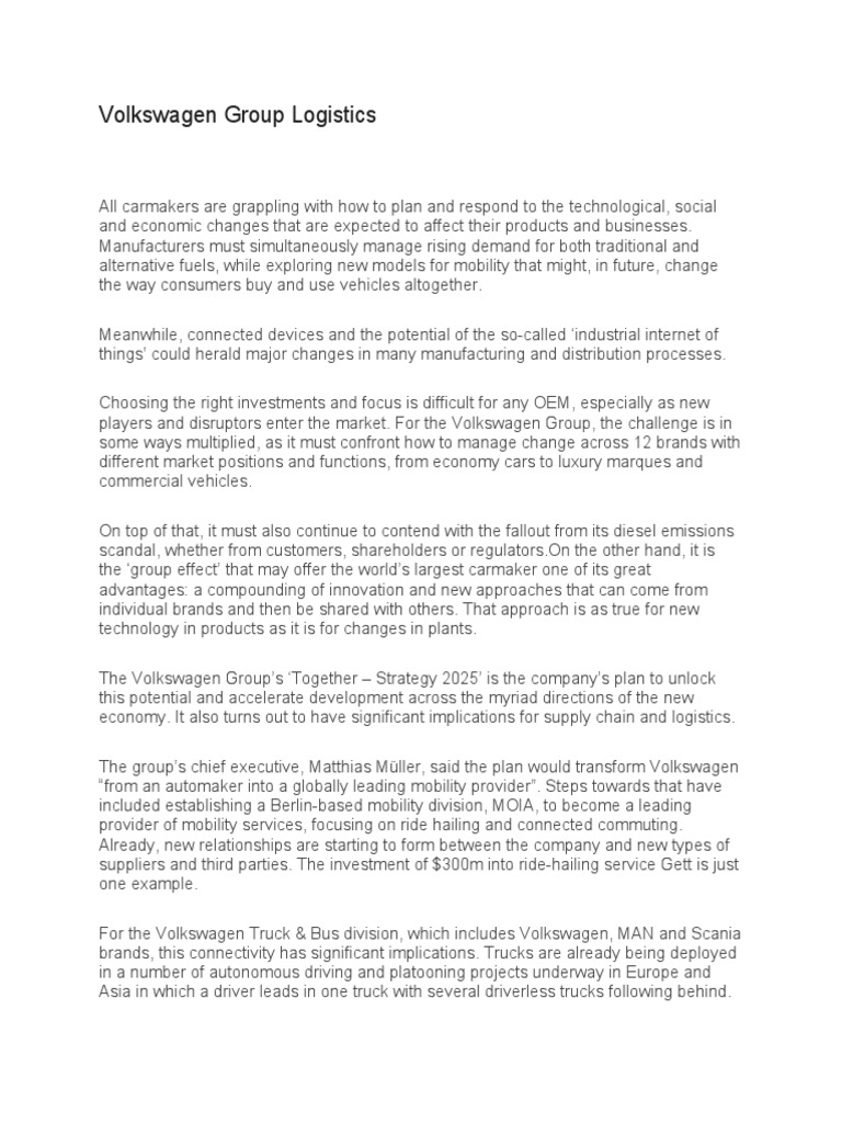 The Volkswagen Group's 'Together - Strategy 2025' Transforms Its Supply ...