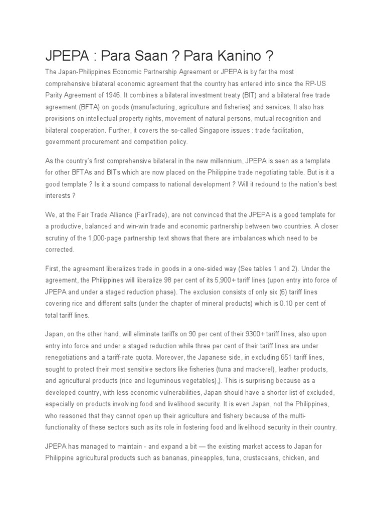 JPEPA | PDF | Most Favoured Nation | International Trade
