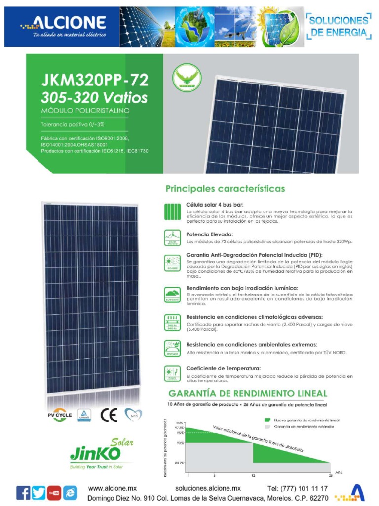 Ficha Técnica Panel Solar Jinko 320W | PDF