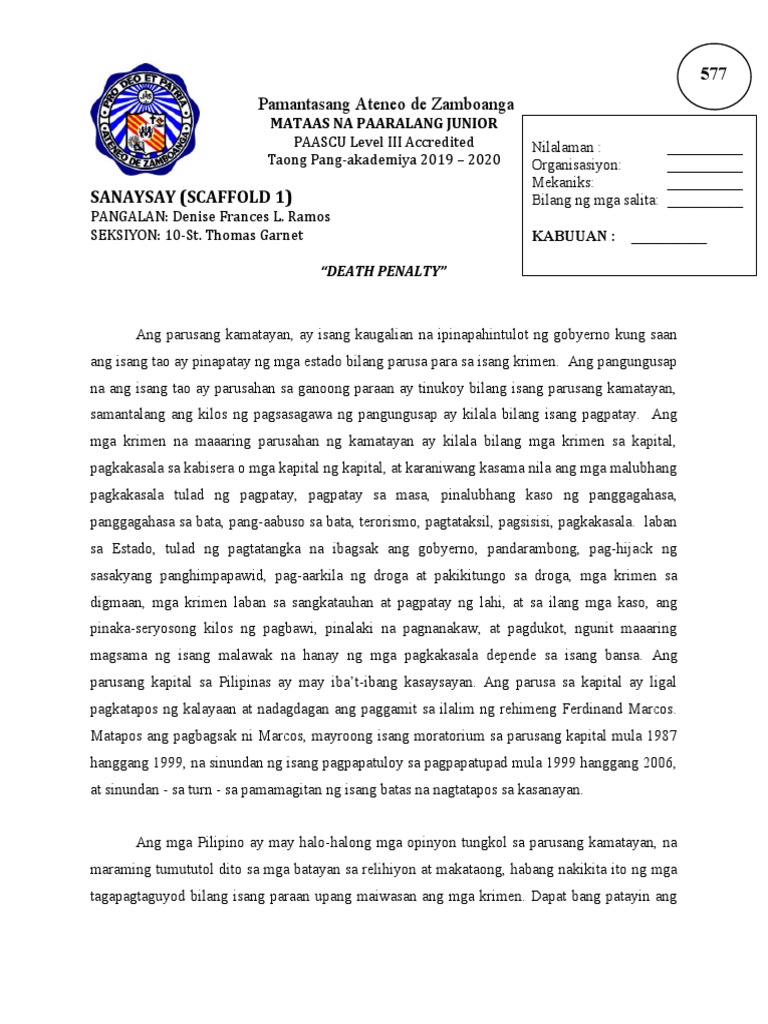 Format Sanaysay Scaffold 1 | PDF