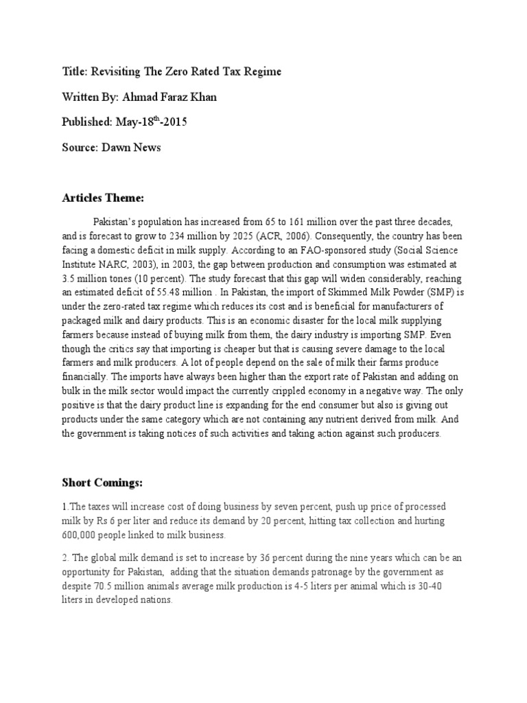 Eco Assignment 1 | PDF | Dairy | Milk