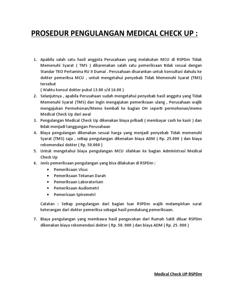 Prosedur Pengulangan Medical Check Up | PDF