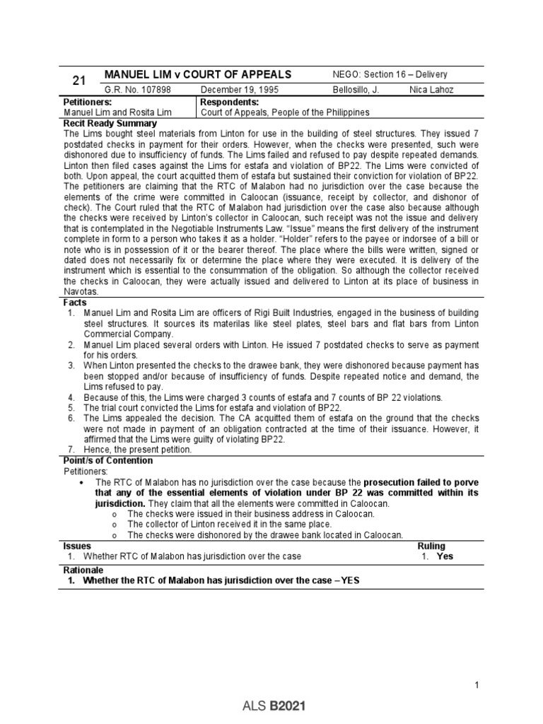 21 Manuel Lim V CA (Lahoz) - Converted (With Watermark) B2021 PDF | PDF ...