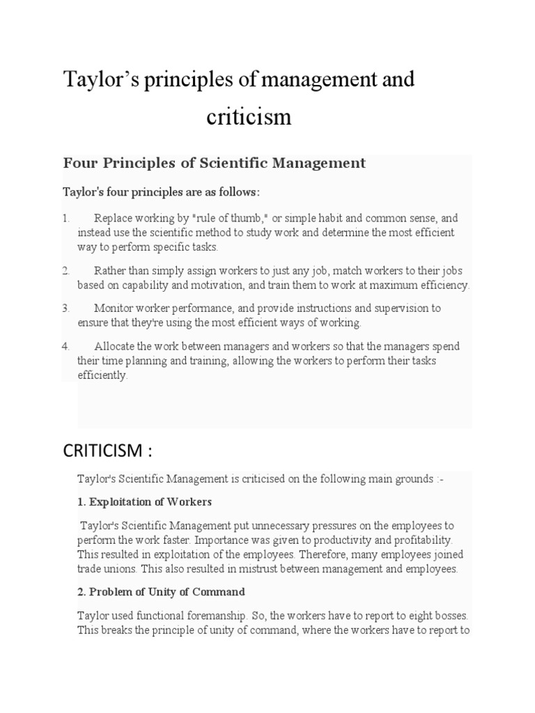 Four Foundational Principles of Scientific Management and Common ...