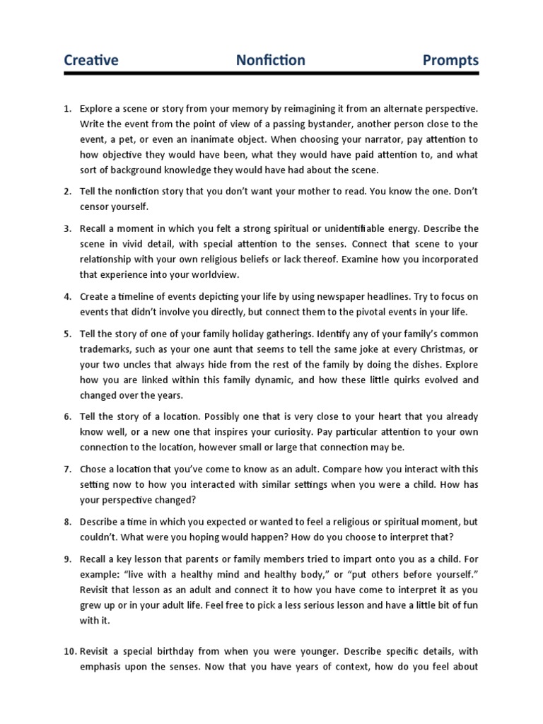 Creative Nonfiction Prompts | PDF | Memory | Narration