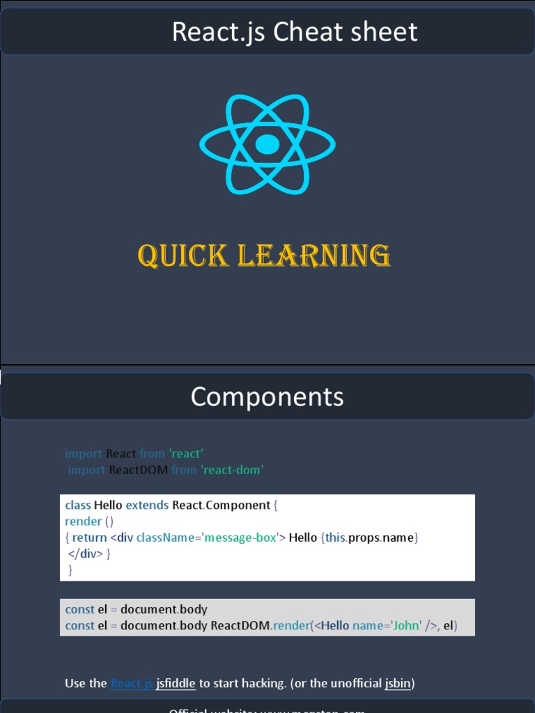 React - Js Cheat Sheet: Quick Learning | PDF | Information Technology Management | Computer ...