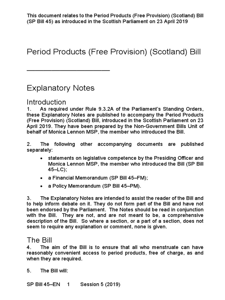Explanatory Notes Period Products Scotland Bill | PDF | Scotland | Bill ...
