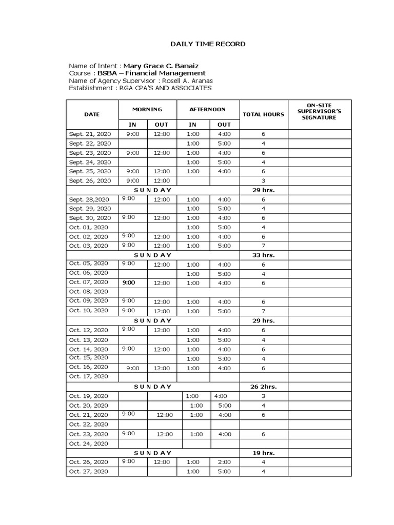 Daily Time Record | PDF