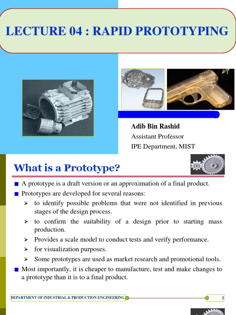 Lecture 4 Rapid Prototyping PDF | PDF | Industrial Processes | Economic Sectors