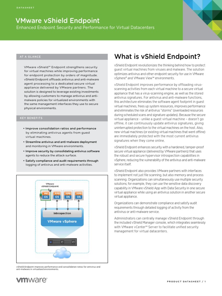 VMware Vshield5 Endpoint Datasheet | PDF | Antivirus Software | V Mware VMware Vshield5 Endpoint Datasheet | PDF | Antivirus Software | V Mware
