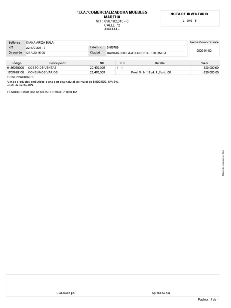 Nota Inventario 5 Ejercicio 16 | PDF