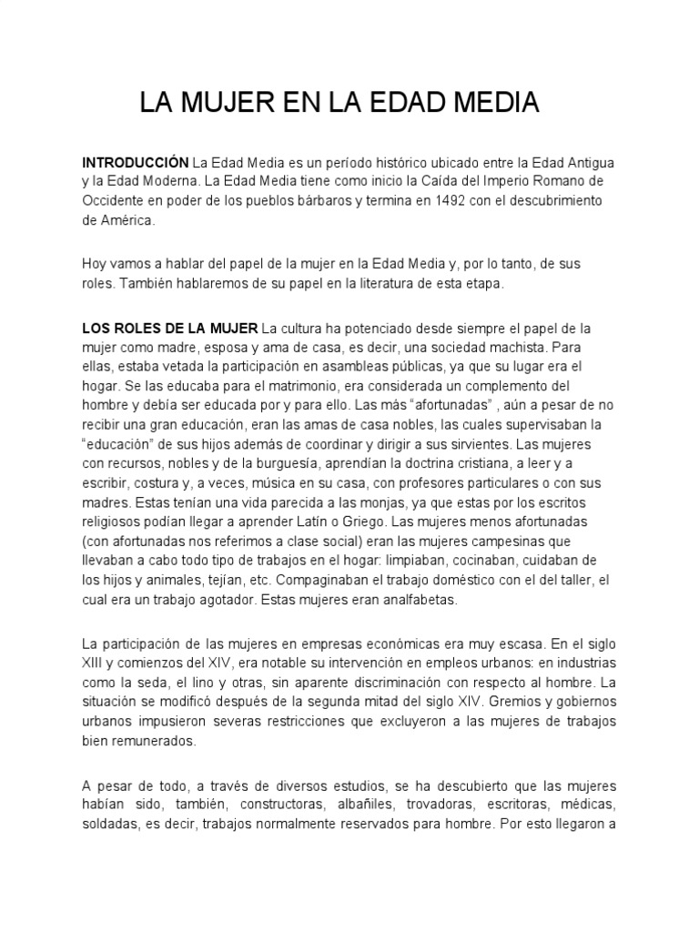 La Mujer en La Edad Media PDF | PDF | Edades medias | Mujer