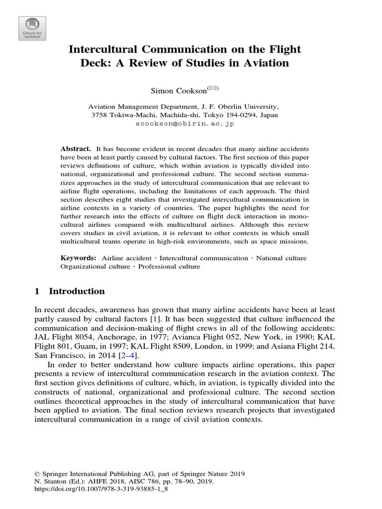 Intercultural Communication On The Flight Deck: A Review of Studies in ...