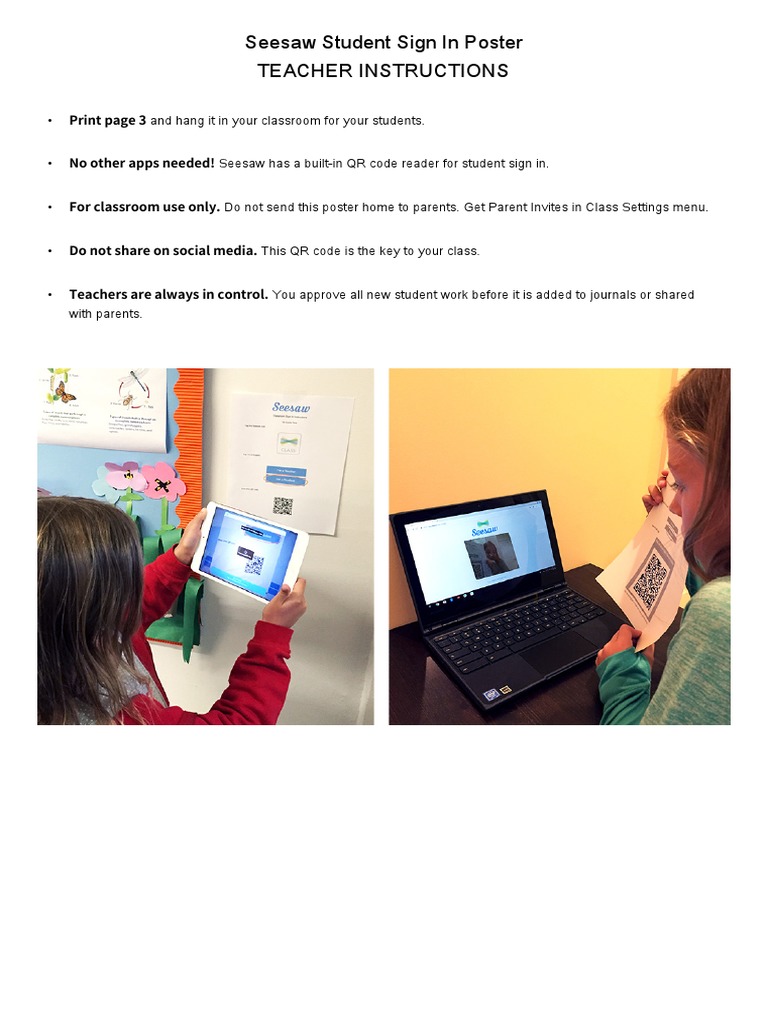 Seesaw Student Sign in Poster Teacher Instructions | PDF