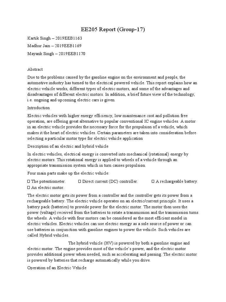 EE205 Report (Group-17) | PDF | Electric Motor | Electrical Engineering