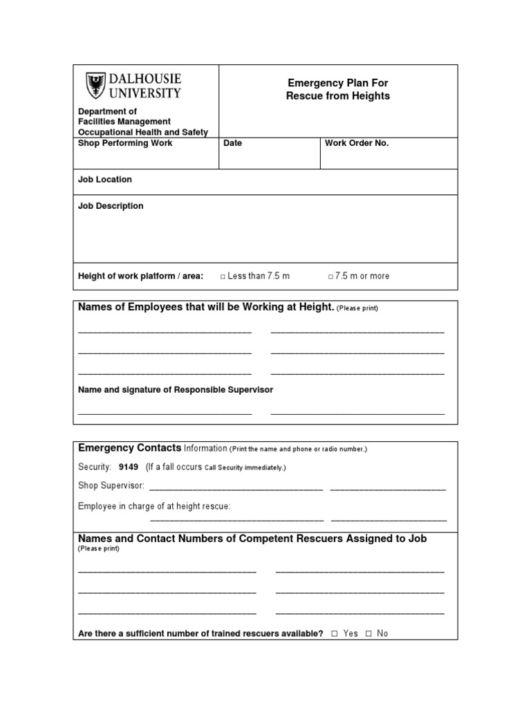 Emergency Plan For Rescue From Heights | PDF | Personal Protective ...