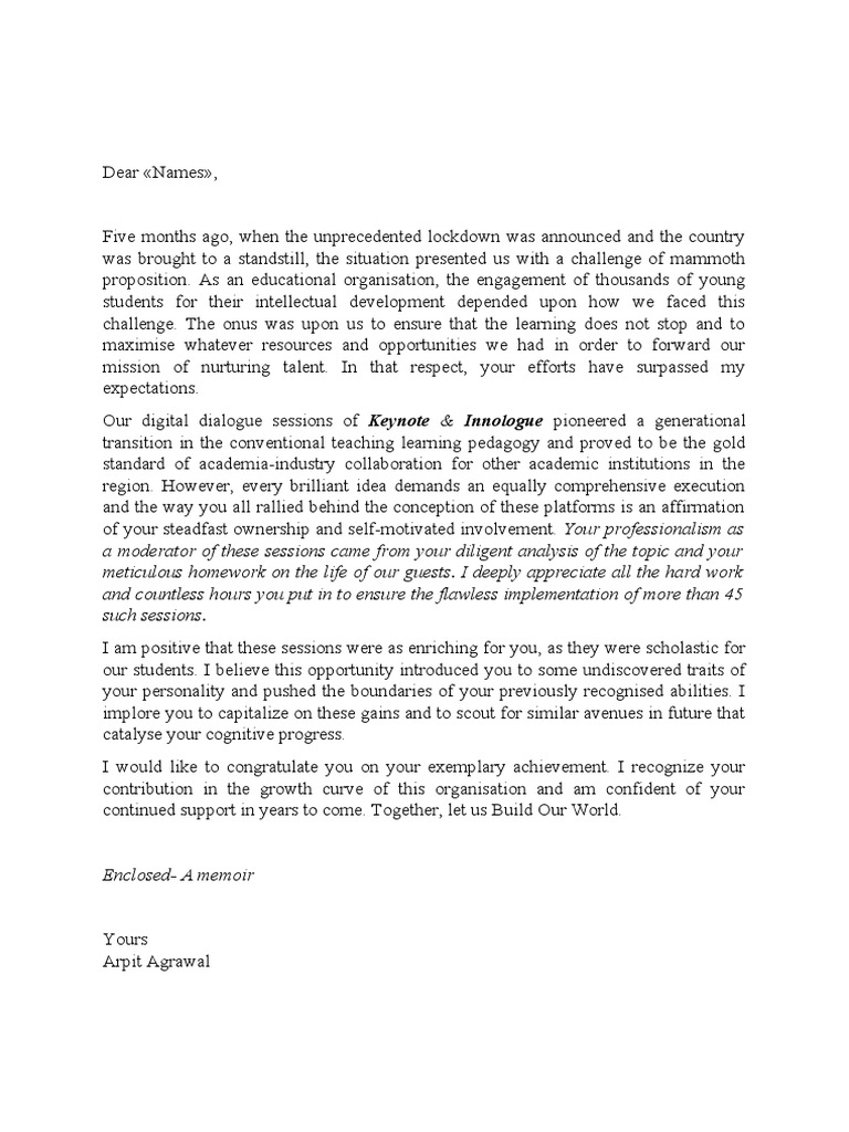 Letter of Appreciation For Moderators | PDF