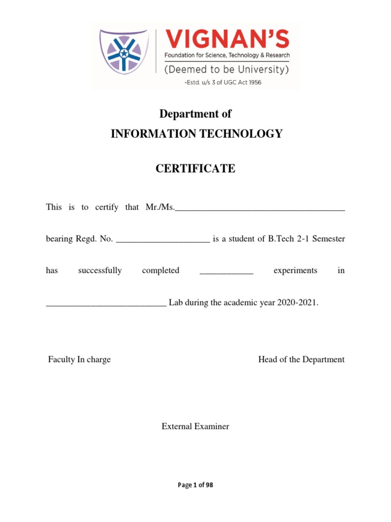 CERTIFICATE OF LAB EXPERIMENTS | PDF | Class (Computer Programming ...