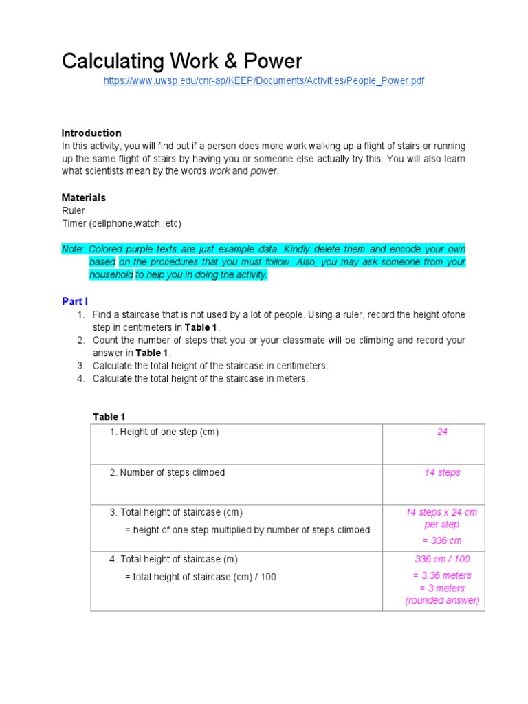 Calculating the Work and Power of Stair Climbing: A Hands-On Activity ...