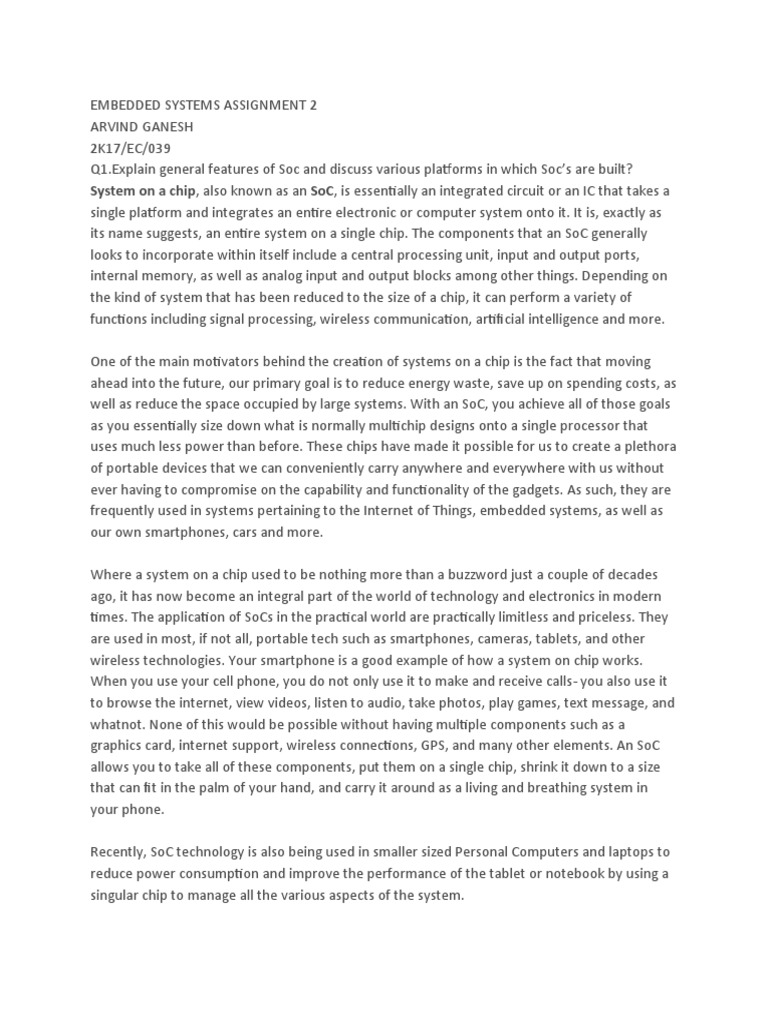 Embedded Systems Assignment 2 | PDF | System On A Chip | Microprocessor