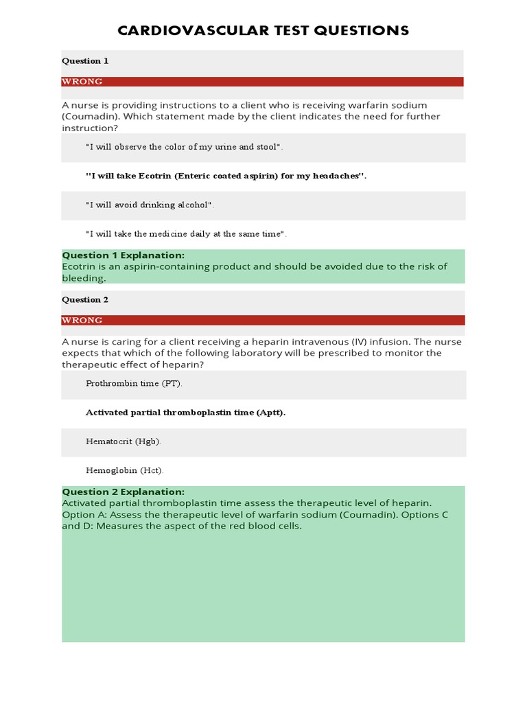 Cardiovascular Test Questions: "I Will Observe The Color of My Urine ...