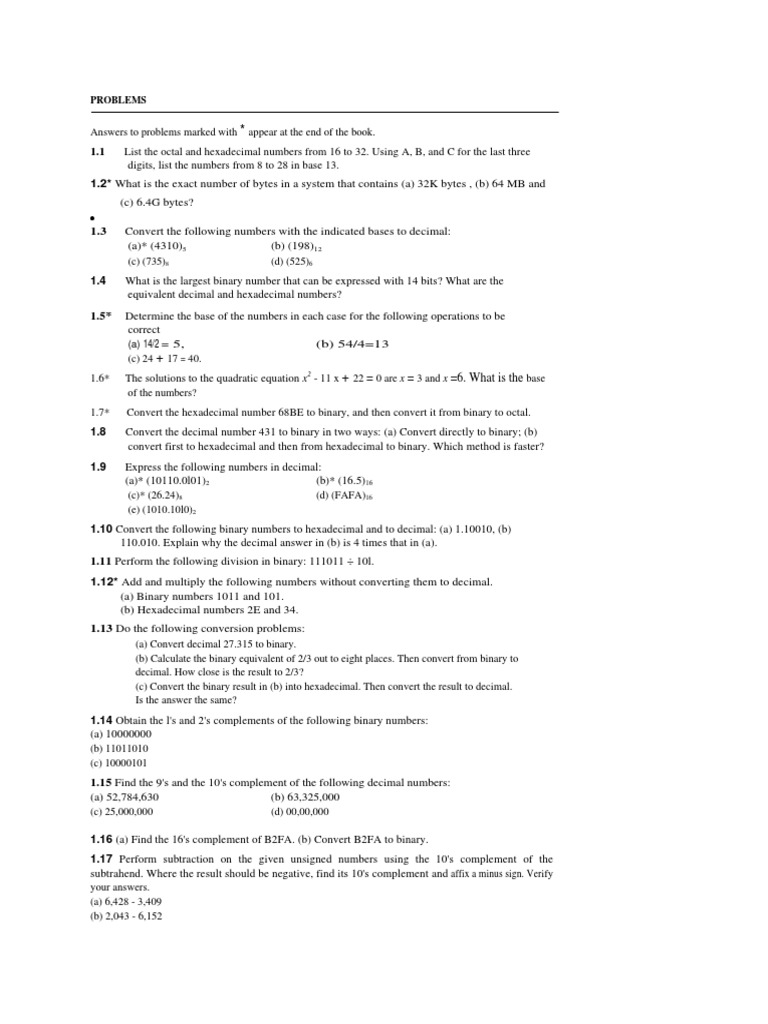 Chapter 1 Problems Pdf Binary Coded Decimal Subtraction 