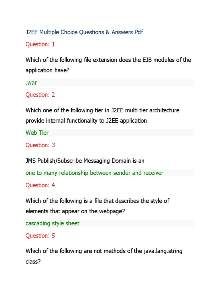 J2ee Multiple Choice Questions Answers PDF | PDF