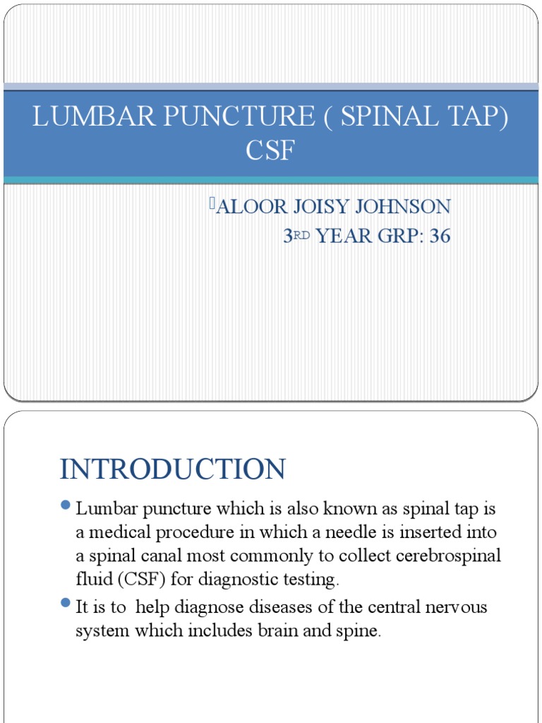Lumbar Puncture (Spinal Tap) | PDF | Cerebrospinal Fluid | Meningitis