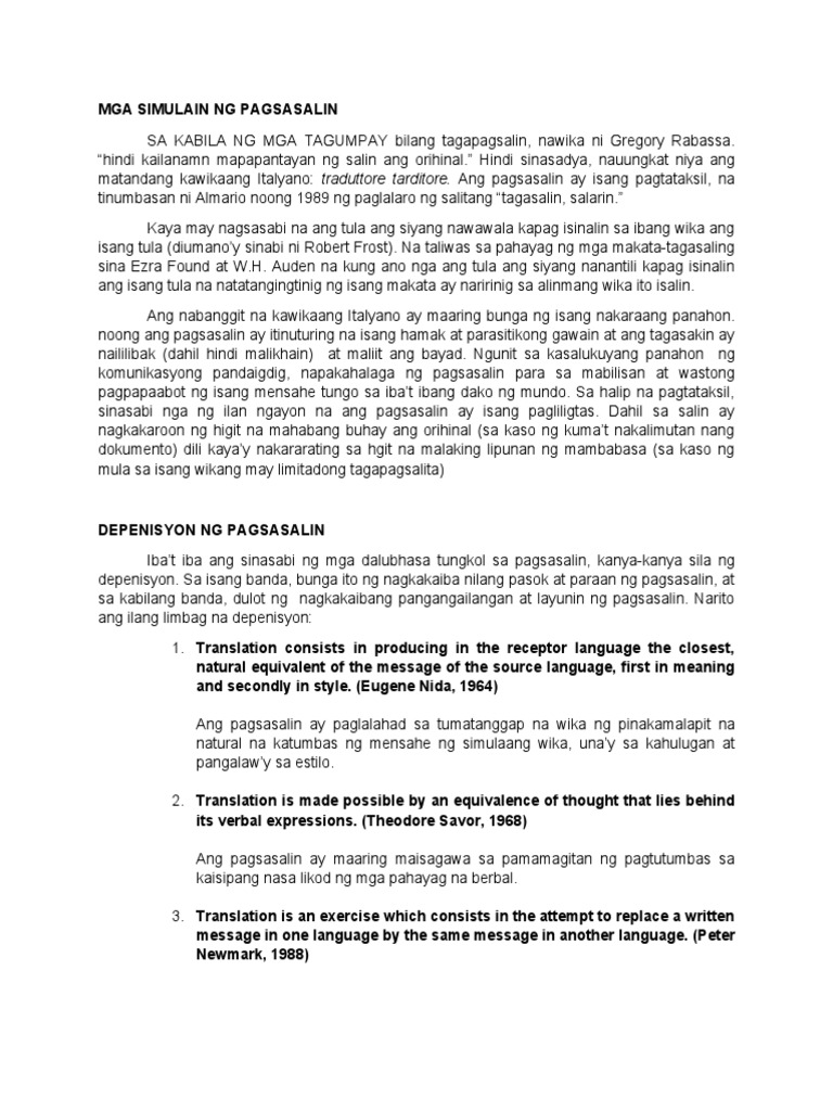 Mga Simulain NG Pagsasalin | PDF