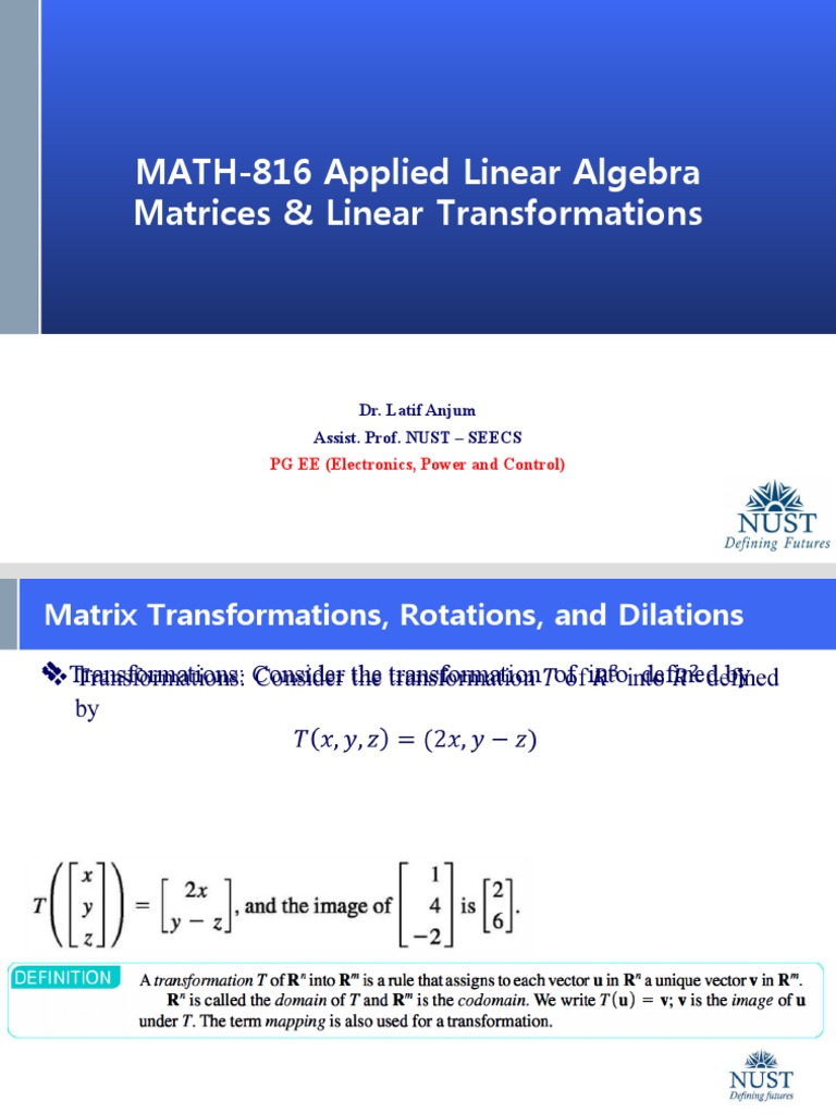 MATH-816 Applied Linear Algebra Matrices & Linear Transformations | PDF