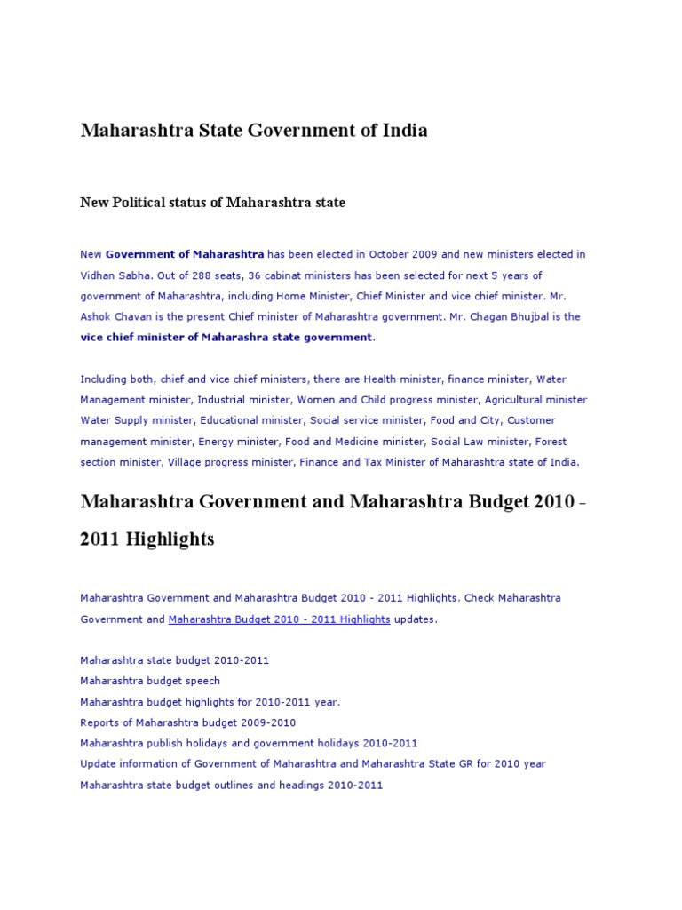 Maharashtra State Government of India | PDF | Politics Of India