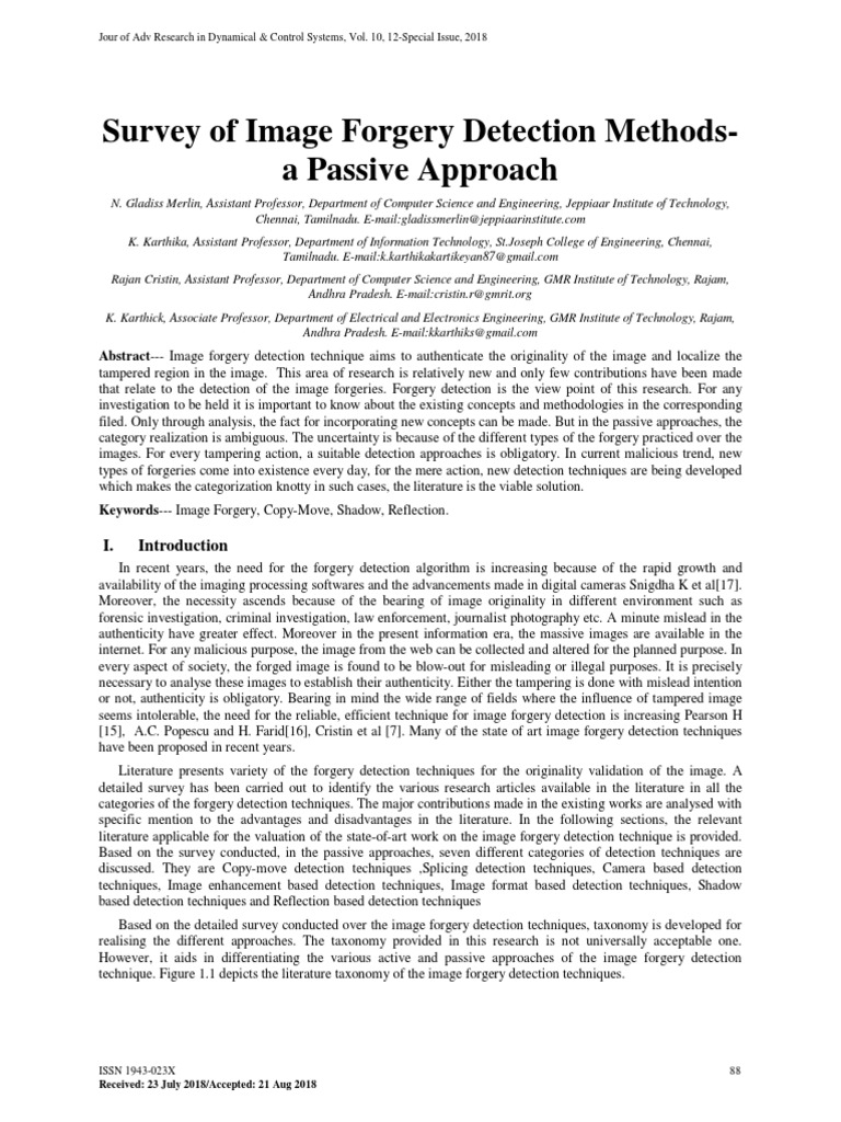 Survey of Image Forgery Detection Methods-A Passive Approach | PDF | Image Segmentation ...