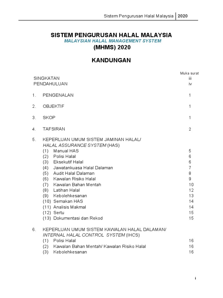 Malaysian Halal Management System (MHMS) 2020 PDF | PDF | Malnutrition ...
