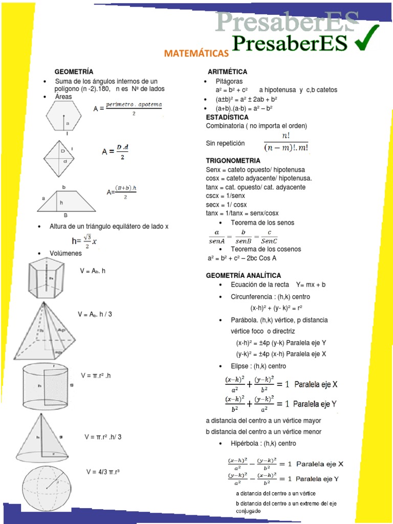 Fórmulas Matem. y Ciencias | PDF | Concentración | Triángulo