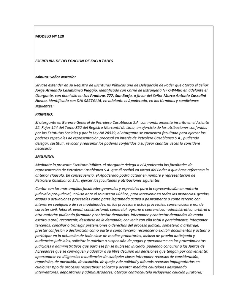 Modelo #120 - Poder Apoderado Gerente General | PDF | Ley procesal ...