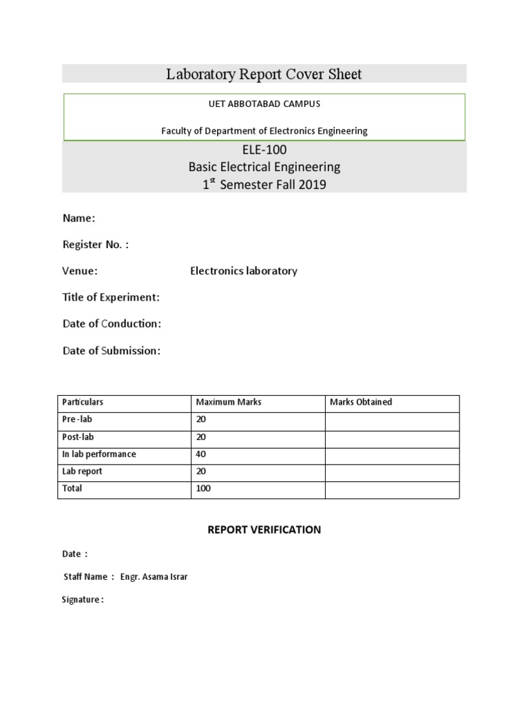 Measuring Basic Electrical Components: A Laboratory Report Cover Sheet ...