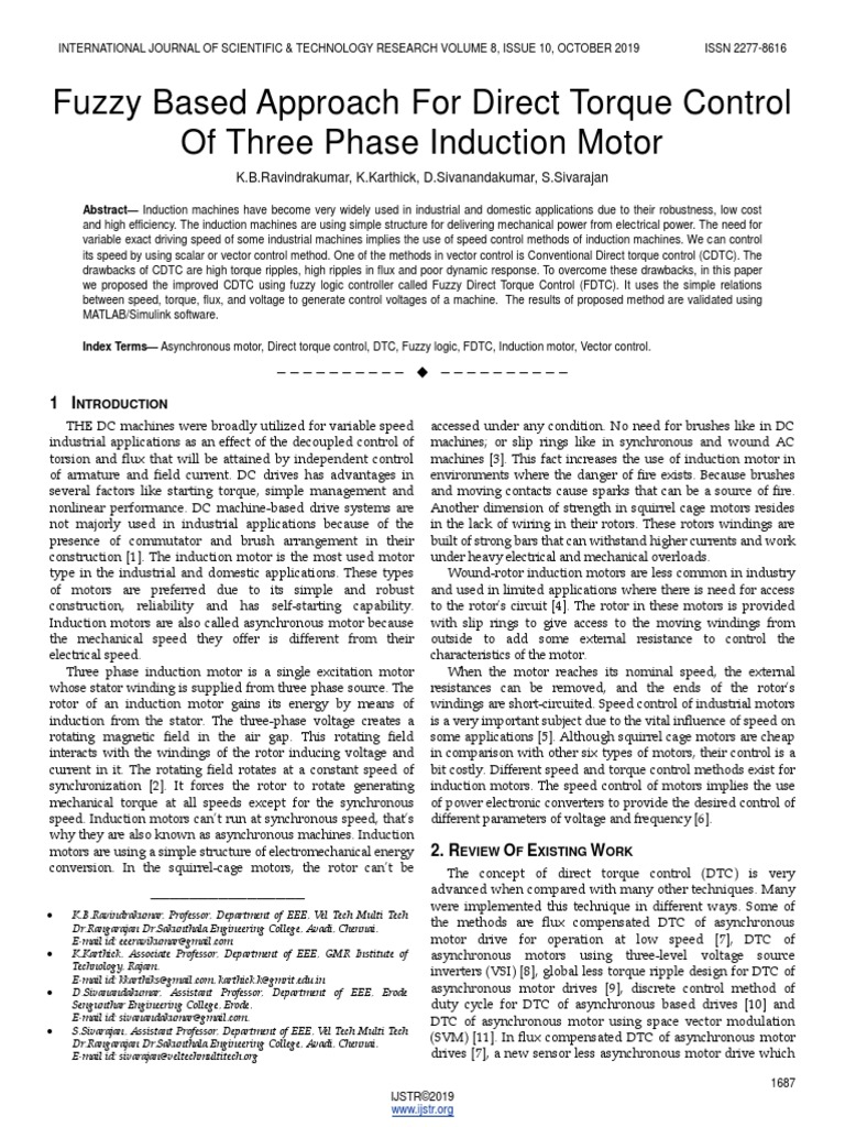 Fuzzy Based Approach For Direct Torque Control of Three Phase Induction Motor | Download Free ...