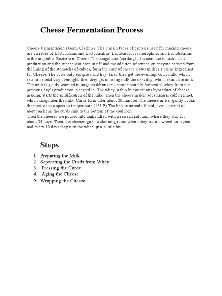 Cheese Fermentation Process | PDF