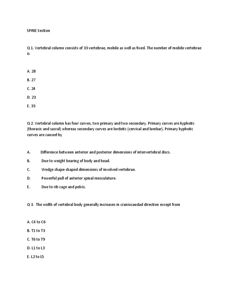 MCqs | PDF | Vertebra | Vertebral Column