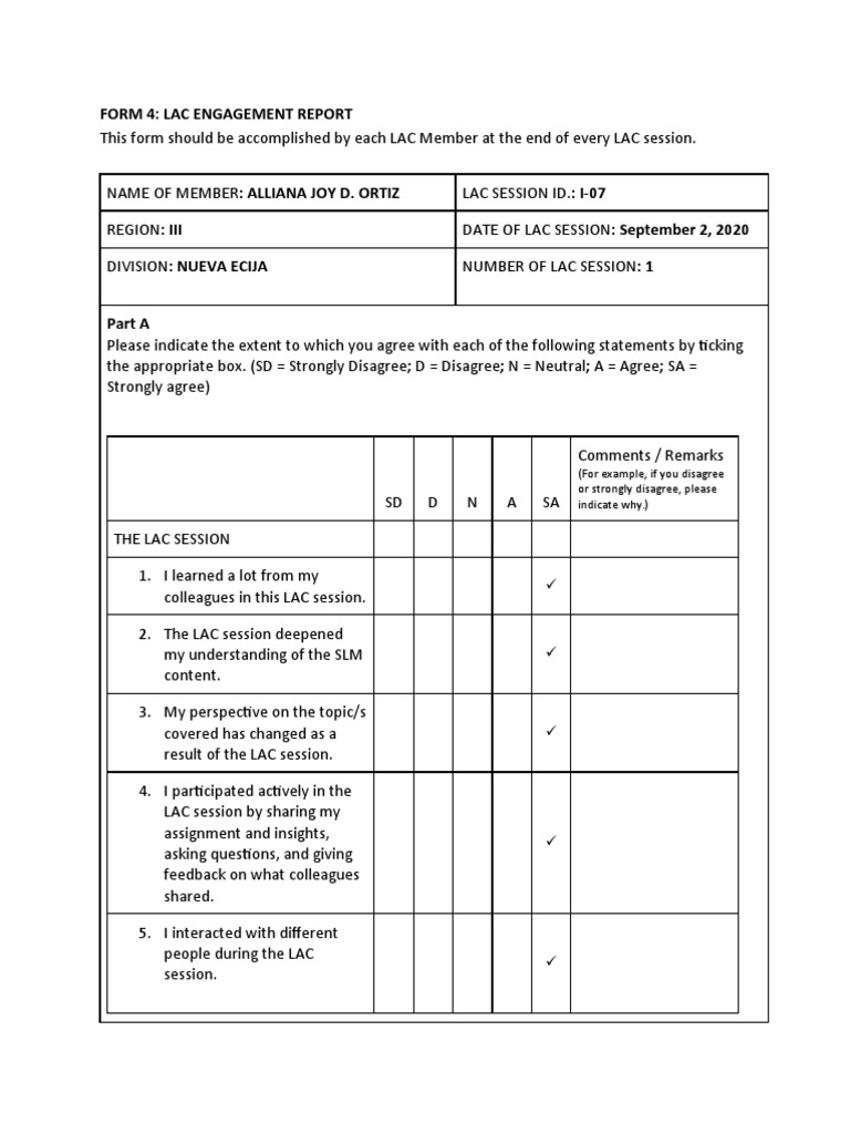 Form 4: Lac Engagement Report: (For Example, If You Disagree or ...