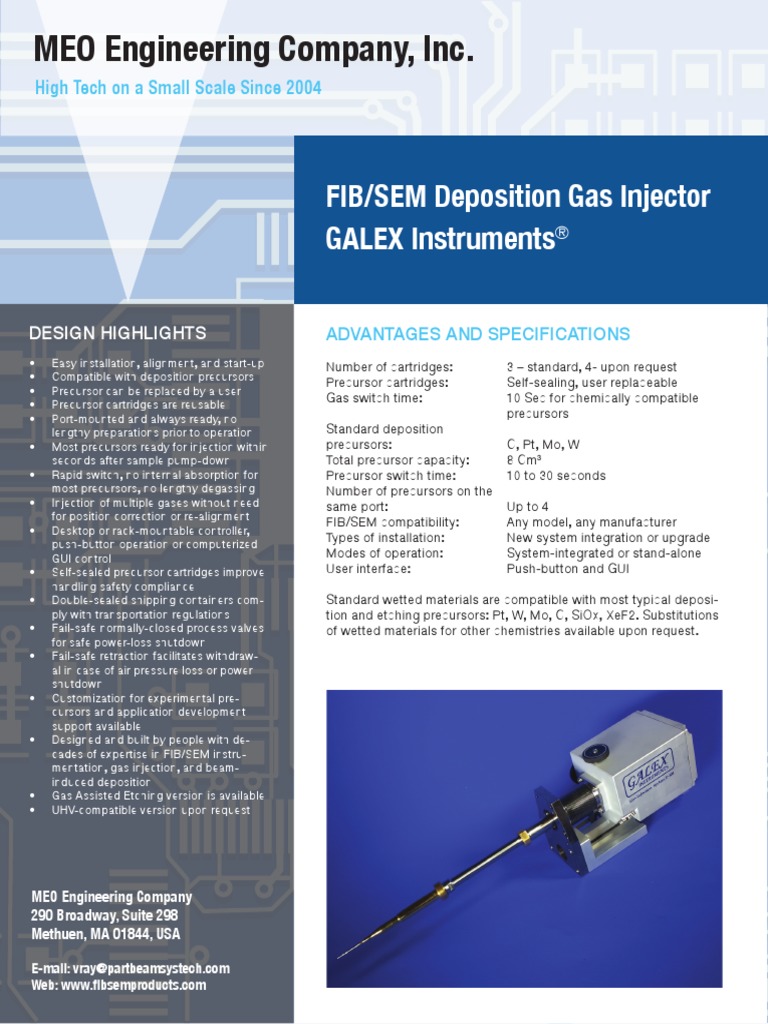 Gas Injection System (GIS) For FIB/SEM Deposition of C, W, Mo, PT, and ...