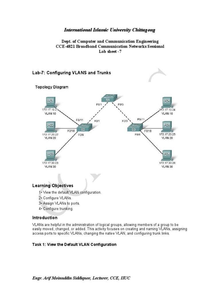 Lab 7 Vlan Pdf Personal Computers Network Protocols