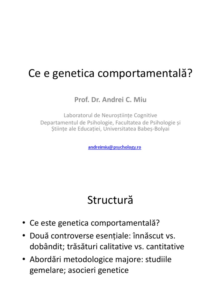 C1_Genetica_comportamentala_Introducere_2020 | PDF | Genetics | Psychological Concepts
