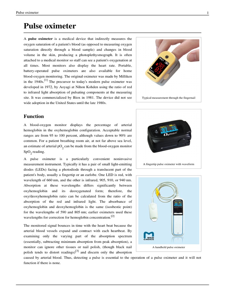 Pulse Oximeter | PDF | Respiration | Medicine