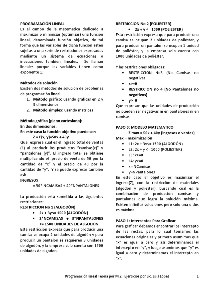 METODOS 2 PARCIAL 2 Guia Programacion Lineal 10 | PDF | Programación lineal | Álgebra