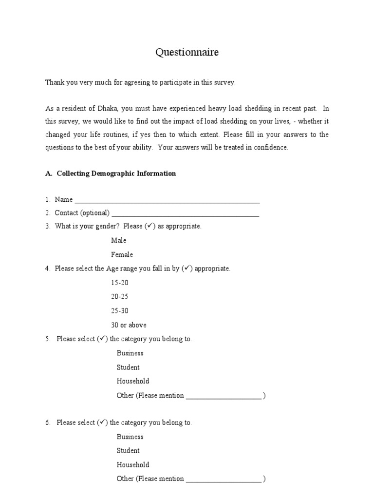 Load Shedding Impact Questionnaire | PDF | Survey Methodology | Energy ...