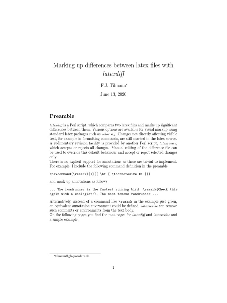 Marking Up Differences Between Latex Files With Latexdiff: Preamble | PDF | Regular Expression ...