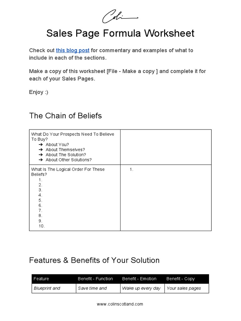 Sales Page Formula Worksheet | PDF | Psychology | Cognitive Science