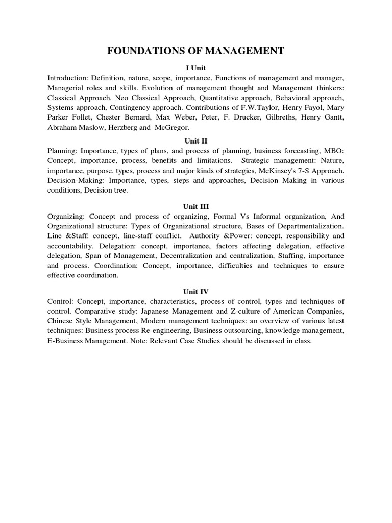 Foundations of Management: I Unit | PDF | Production Function ...